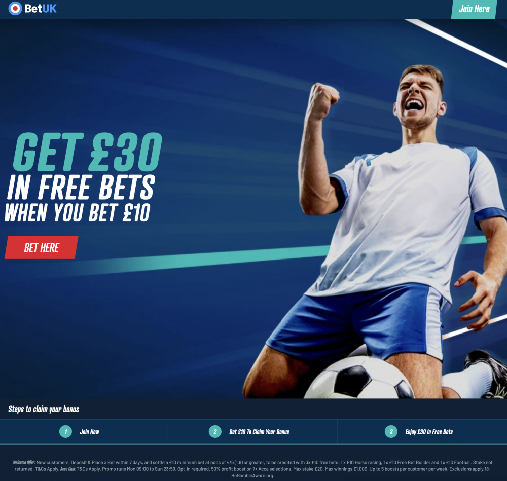 BetUK Sign Up Offer: Bet £10 Get £30 in Free Bets
